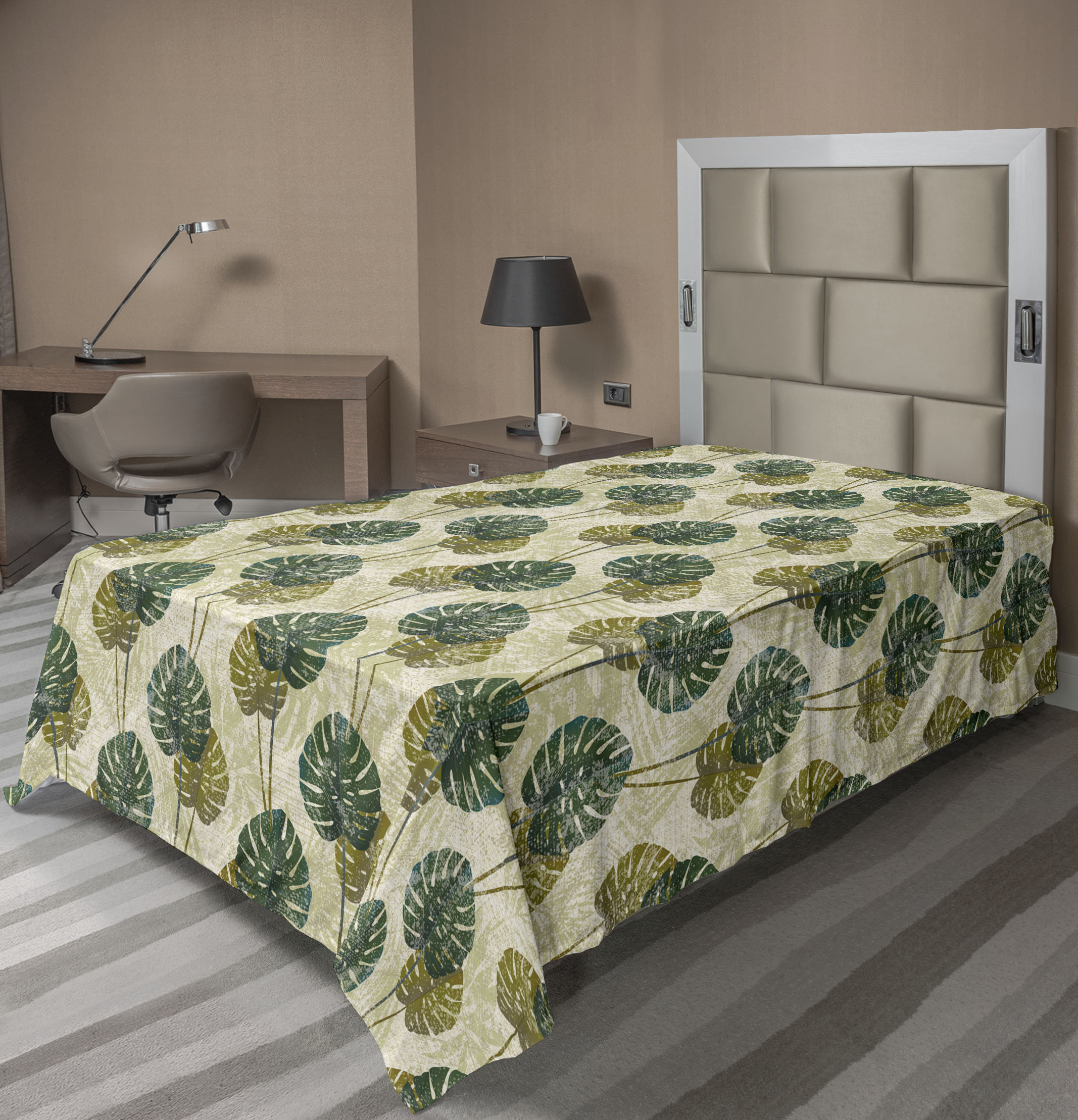 Ambesonne Monstera Leaves Flat Sheet Tropical Leafy Art Fawn Hunter ...