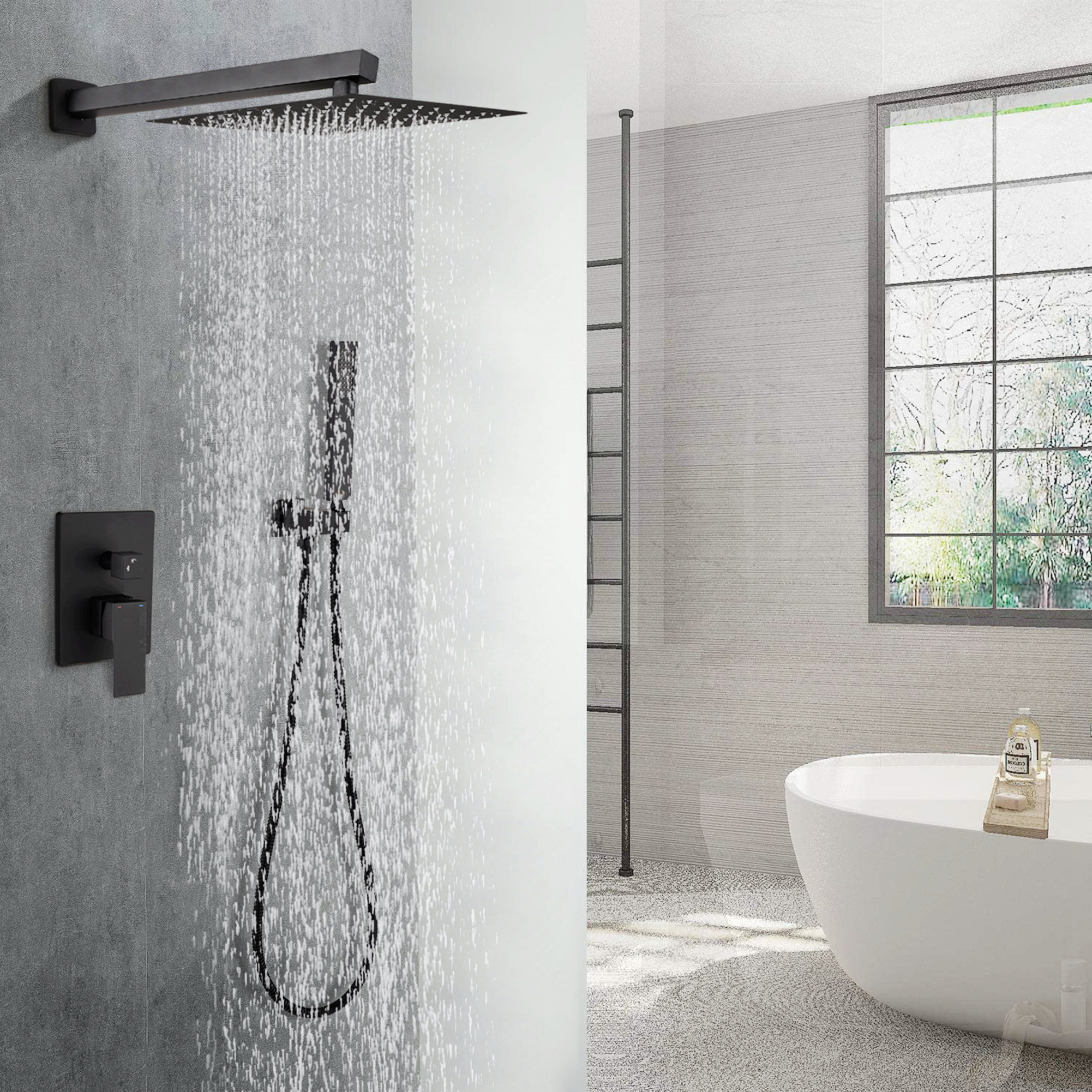 ACME Furniture Shower System 12 Inch Brass Bathroom Deluxe Rain Mixed ...