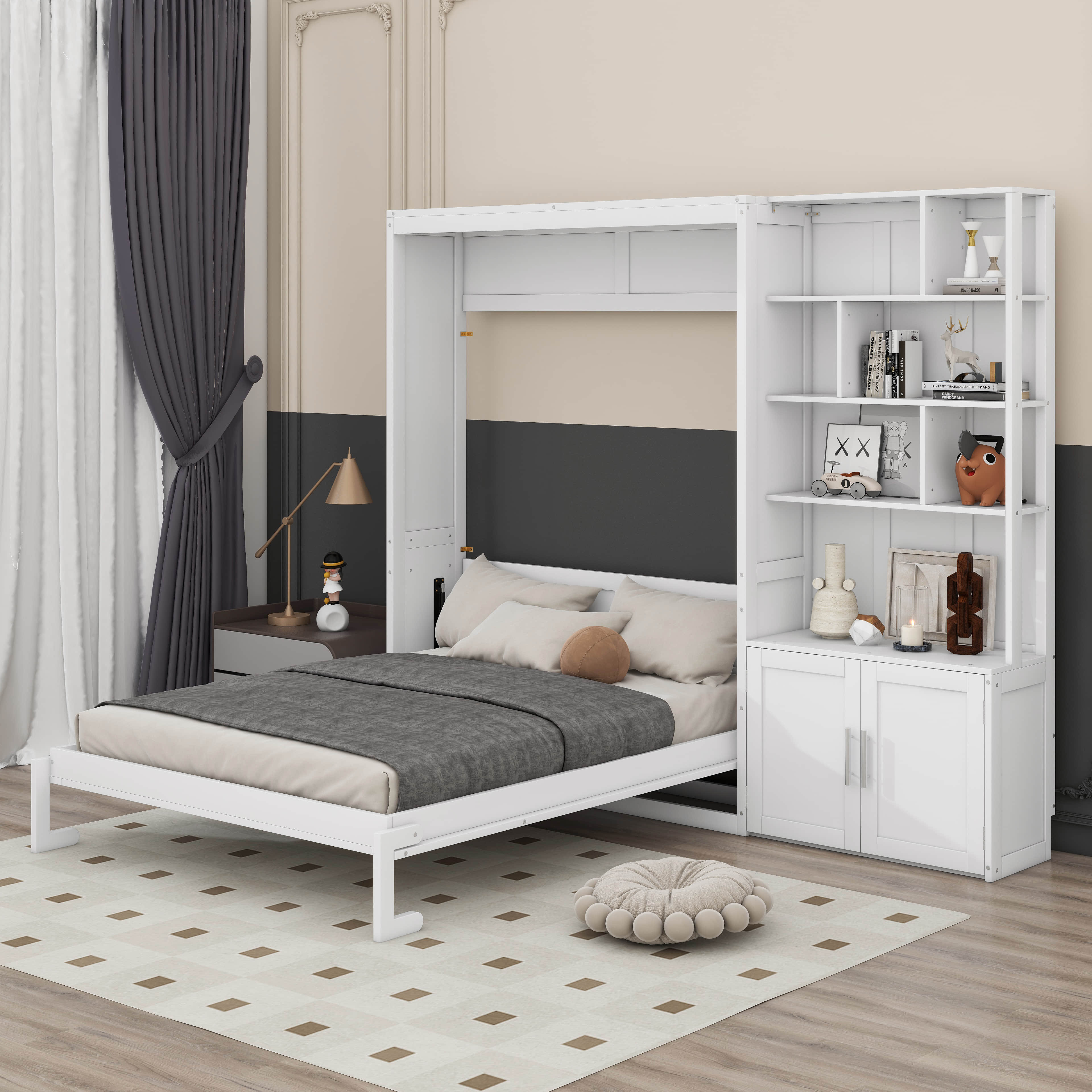 Hokku Designs Full Size Murphy Bed With Multiple Storage Shelves And A ...