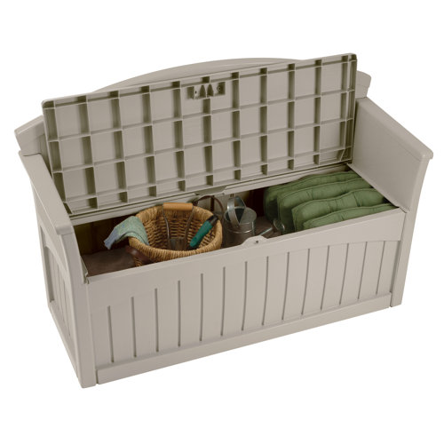 Suncast 50 Gallons Water Resistant Plastic Storage Bench in Light Taupe ...