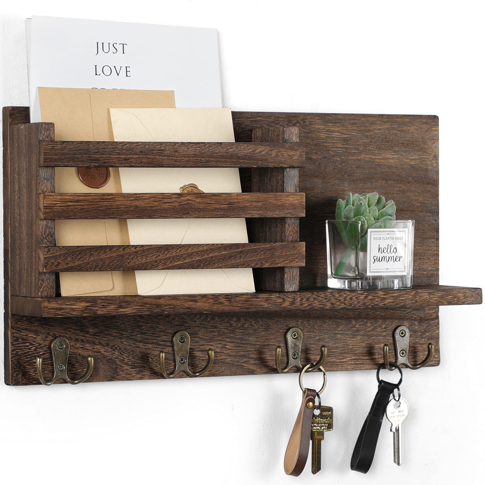 HUDSON & ASHTON LLC Wall Mounted Key And Mail Rack - Rustic Natural ...