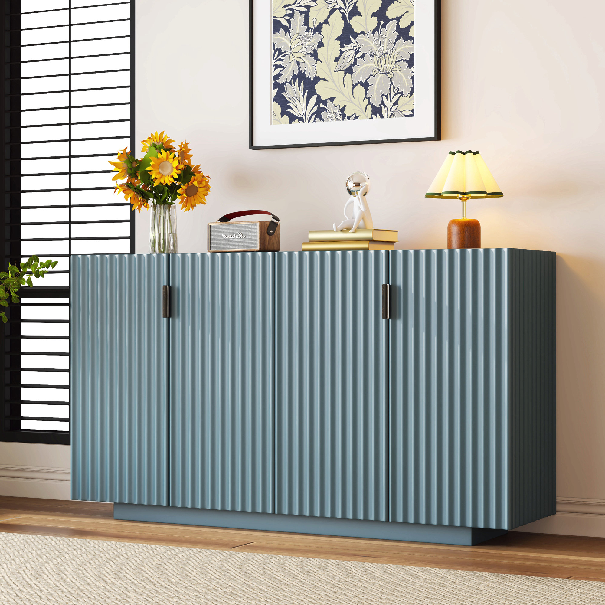 Ebern Designs Buffet Cabinet With Storage, Sideboard Cabinet With Ample Storage Space,4 Fluted ...