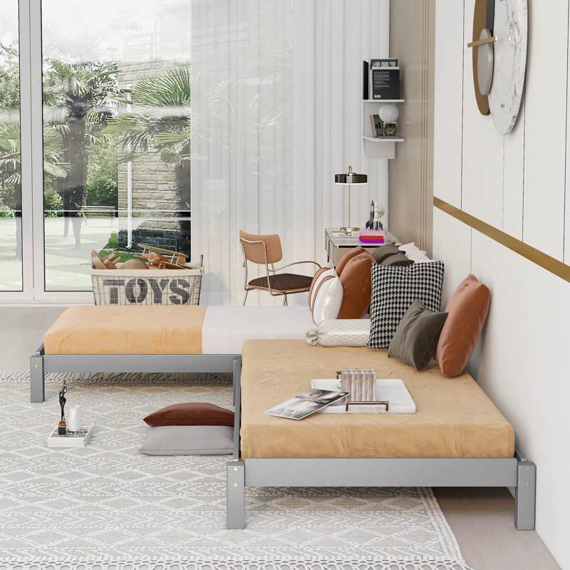 Ebern Designs Solid Platform Bed, 2 Twin Wood Bed Guest Bed Stackable ...