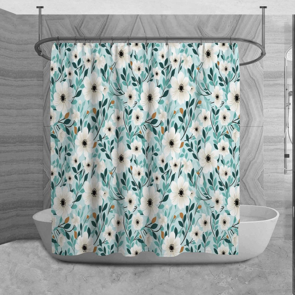 East Urban Home Floral Shower Curtain Pattern Bathroom Decor Turquoise ...
