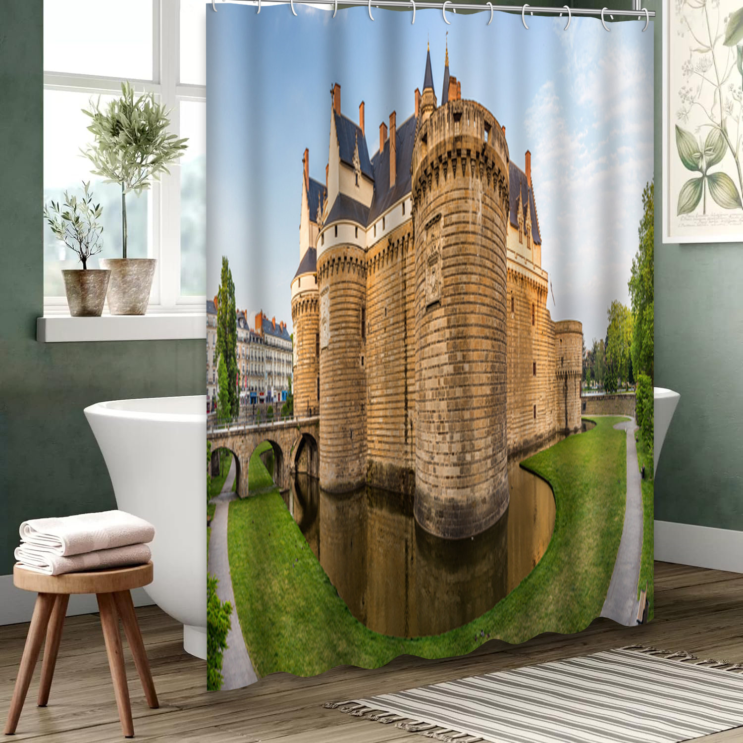 East Urban Home Chateau Blue Waterproof Shower Curtain,Castle France Ancient Antique ...