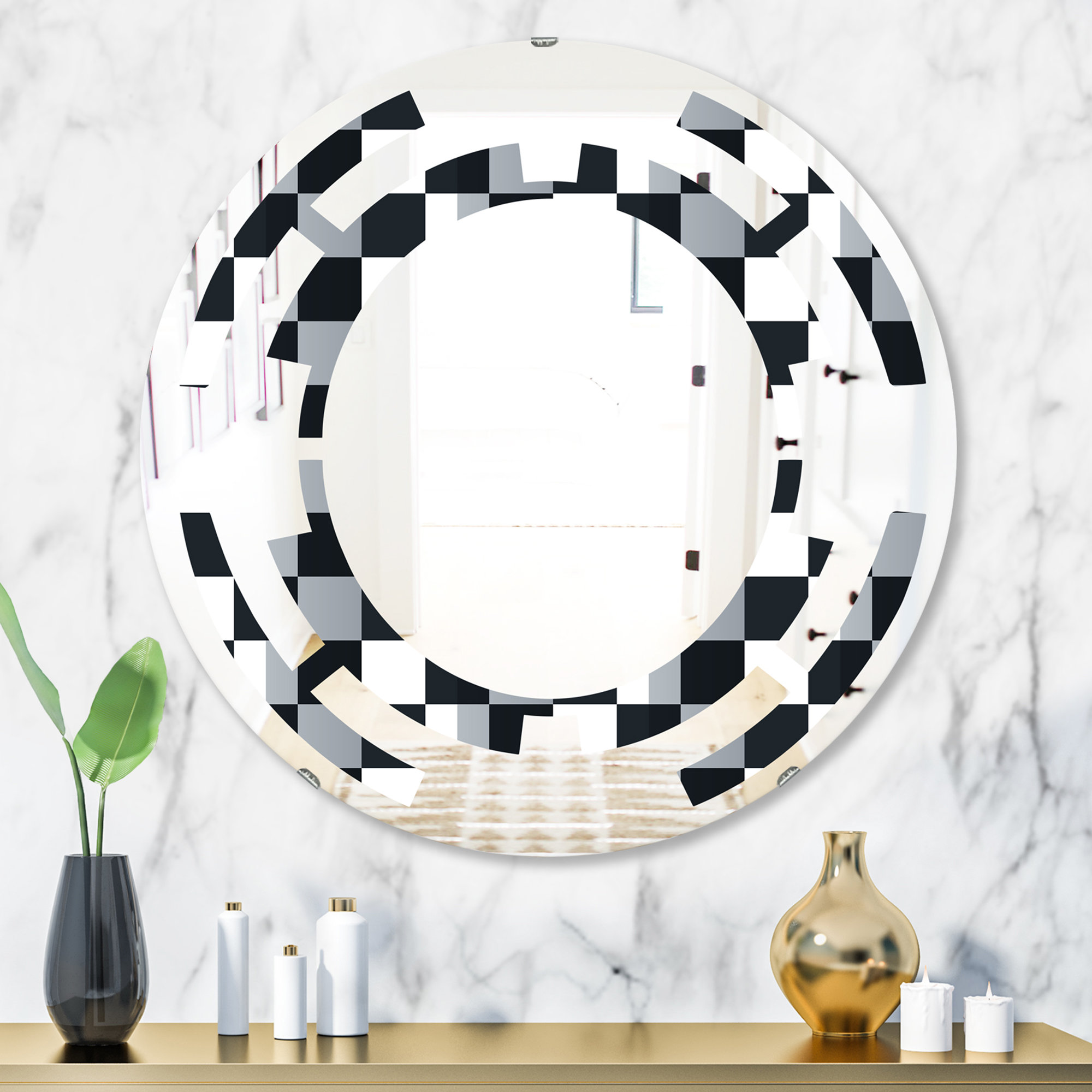 East Urban Home Space Geometric Pattern I Modern Frameless Wall Mirror ...