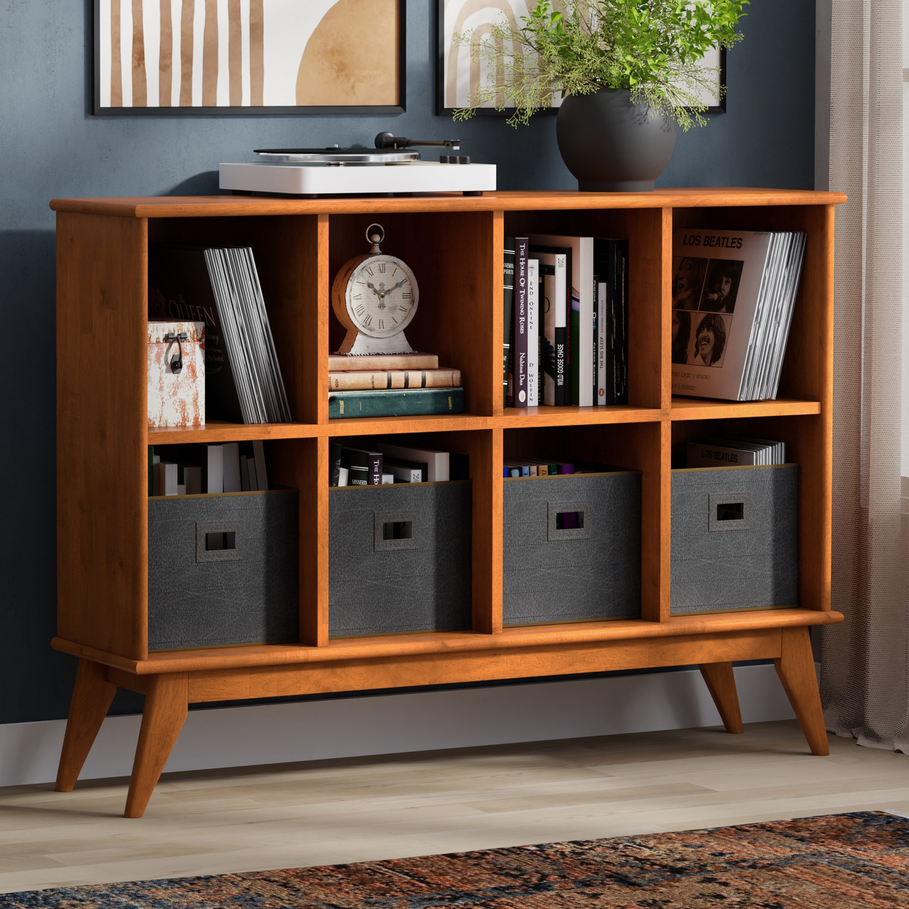 Simpli Home Draper 57"W Solid Hardwood Storage Console Table with 8 ...