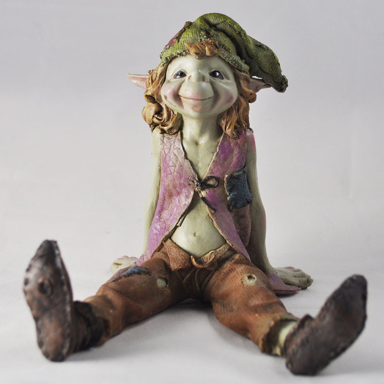 Happy Larry 2 Piece Pixie Sitting Down Outdoor Garden Statue Set ...