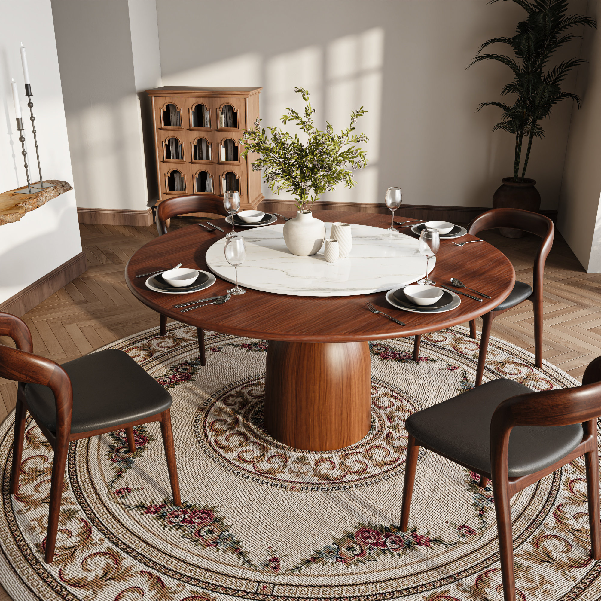Corrigan Studio® Space-Saving Rotating Round Dining Table With Solid ...