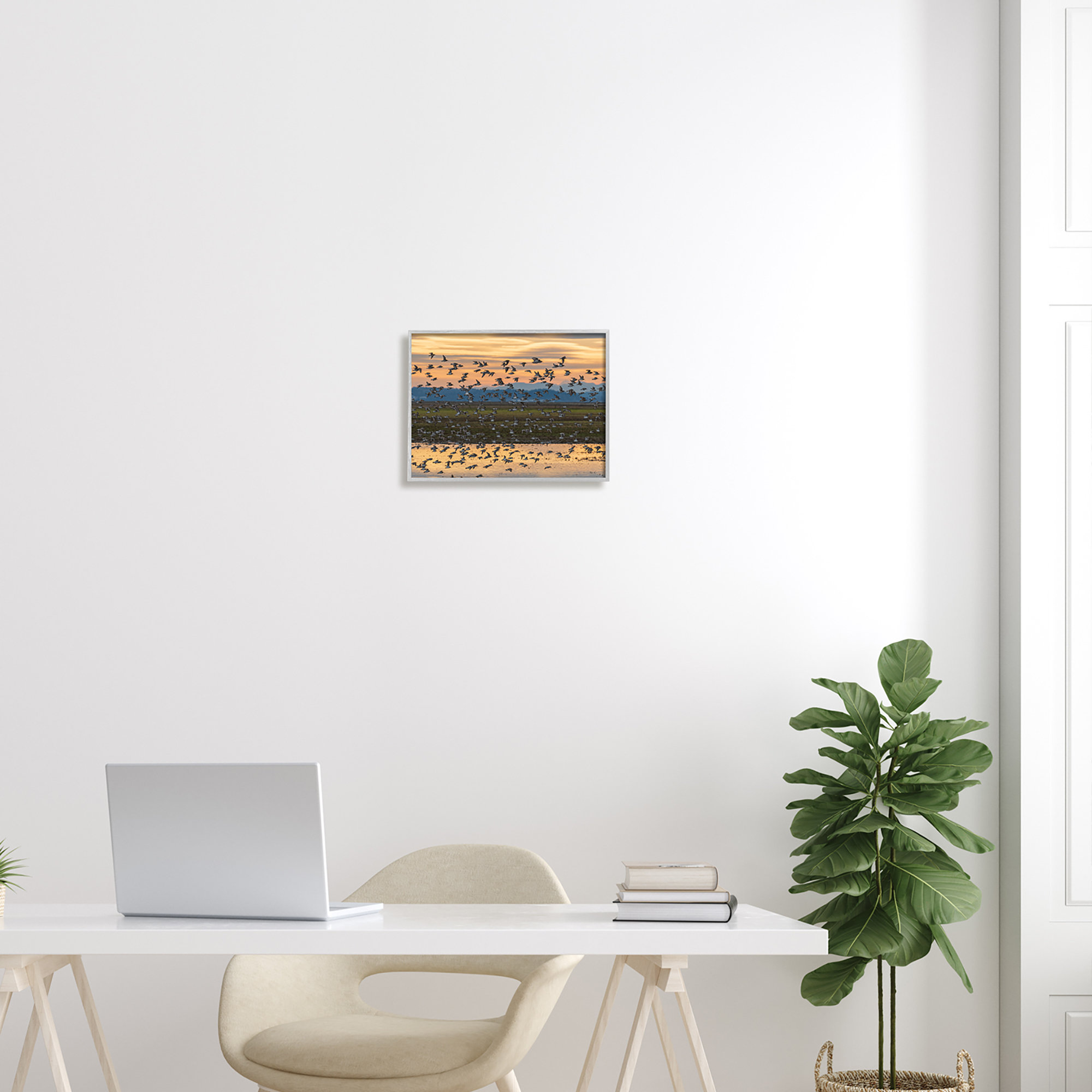 Stupell Industries Flock of Birds Flying Lake Reflection Orange Sunset ...