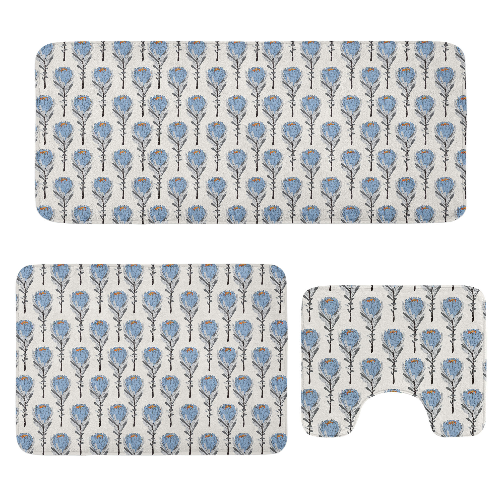 Latitude Run® Dusty Blue Bathroom Rug Set 3 Pieces U-Shape & Rectangle ...