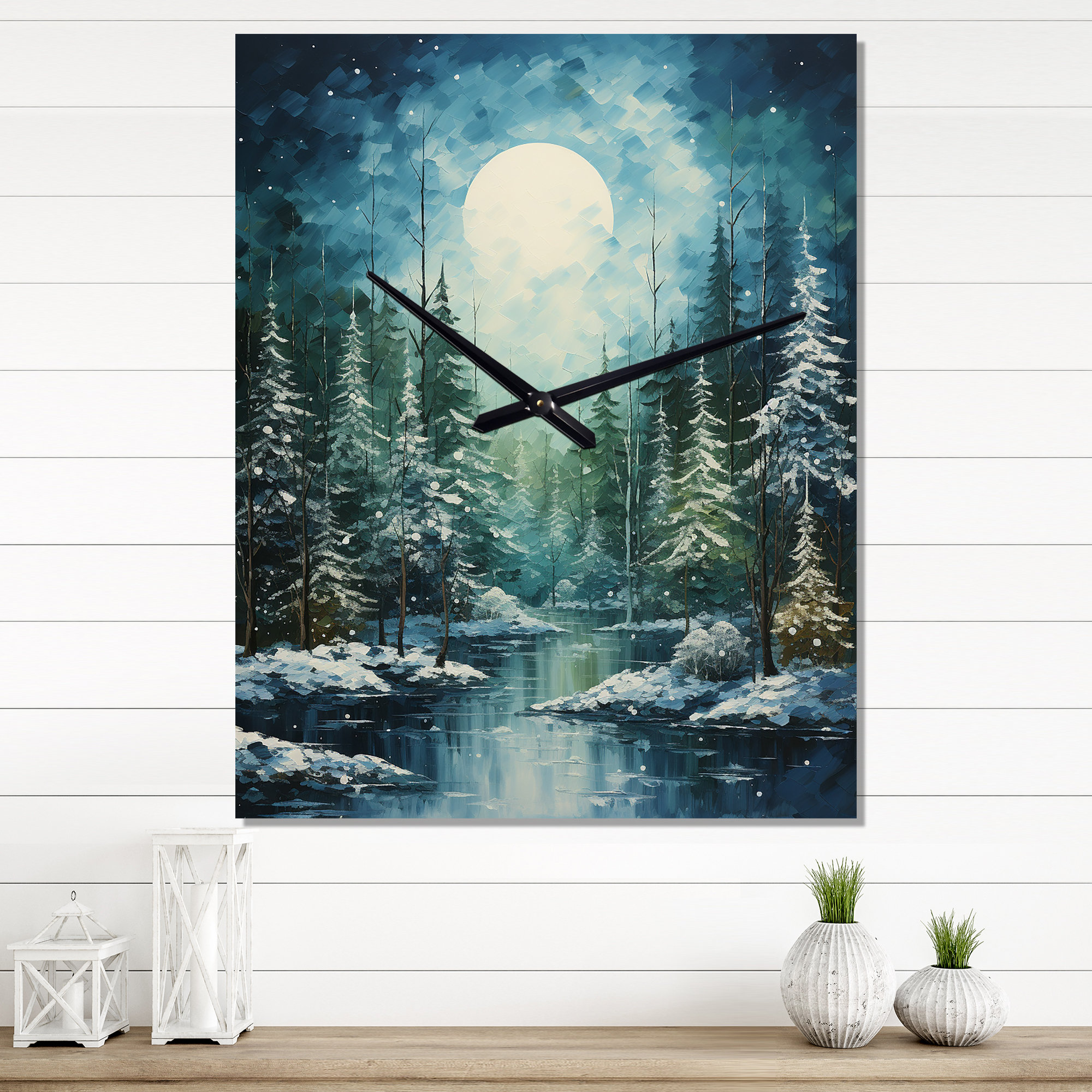 Latitude Run® Winter Snowy Evergreen II - Landscapes Wall Clock ...
