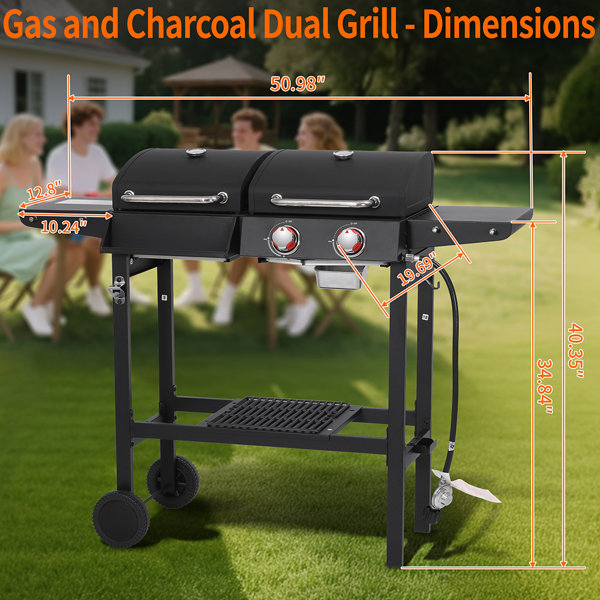 Nice Cooker 2 Burner Propane Gas & Charcoal Combo Grill With Griddle ...