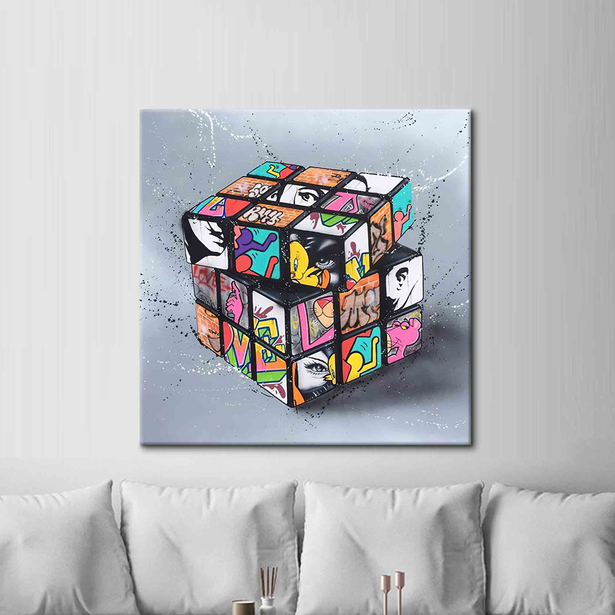 kayra export Vibrant 3D Rubik's Cube Graffiti Print Canvas Wall Art ...