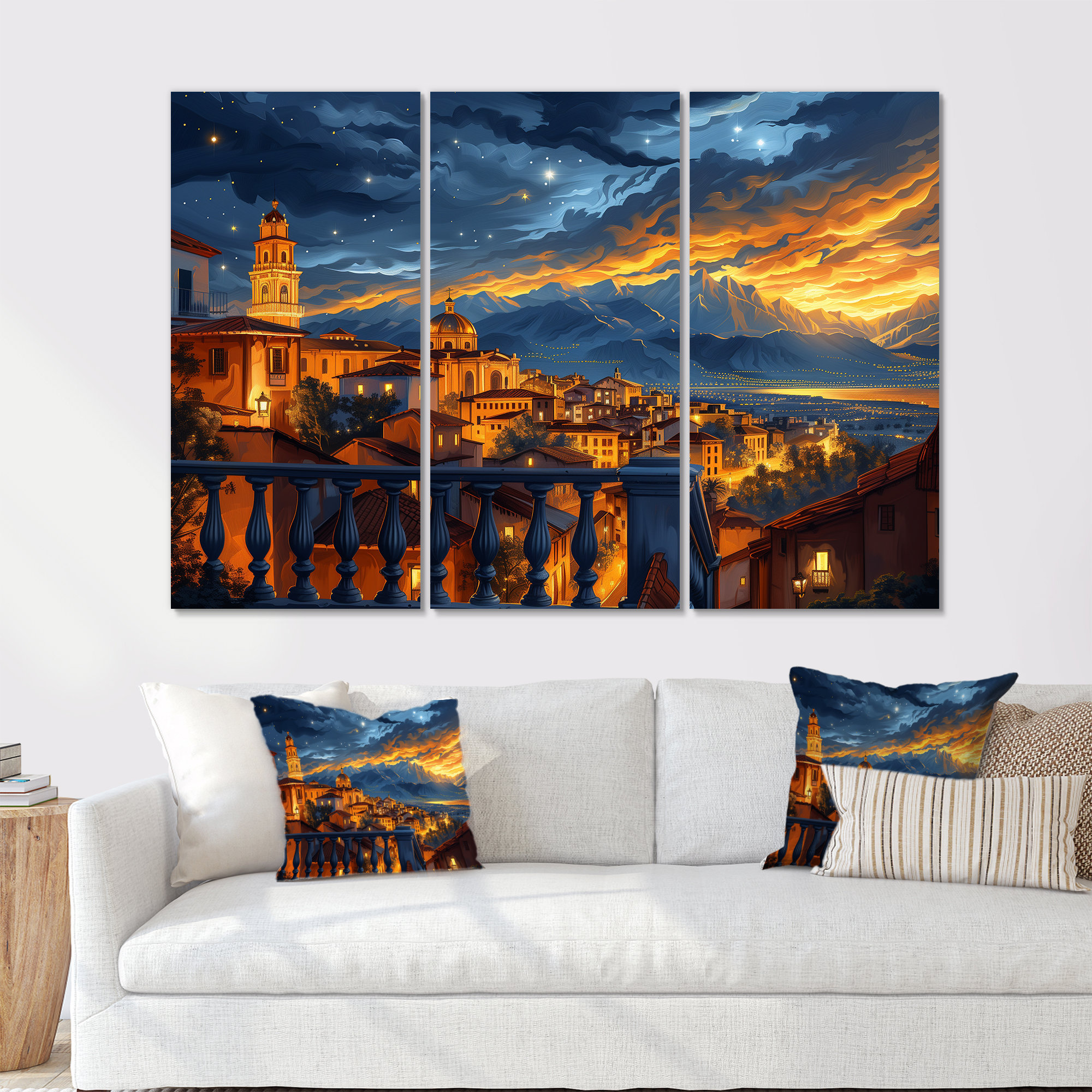 Design Art Santiago Starry Night City Gaze - City Buildings Wall Decor ...