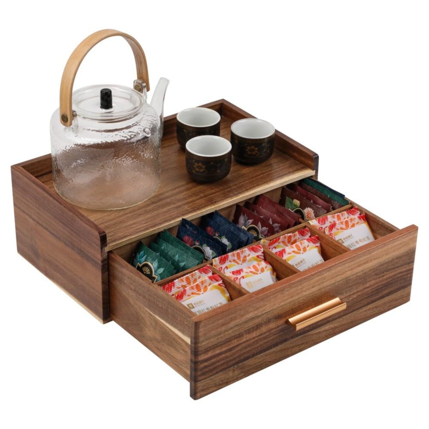 Stack man Tea Organizers And Storage Box Acacia Wood Tea Bag Organizer ...