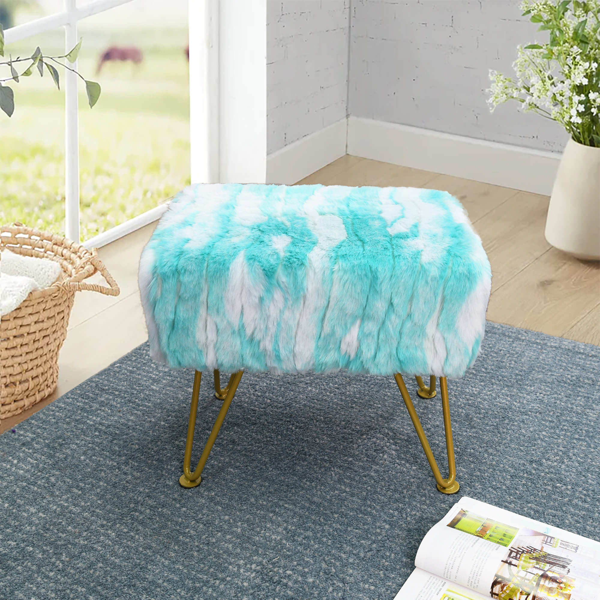 Everly Quinn Faux Fur Ottoman Fuzzy Entryway Bench & Reviews - Wayfair ...