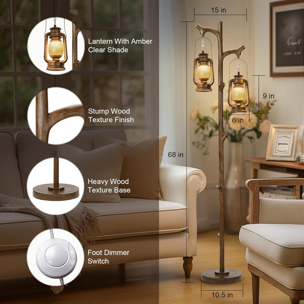 Loon Peak® 68" Rustic Farmhouse Tree Trunk Floor Lamp Country Brown ...