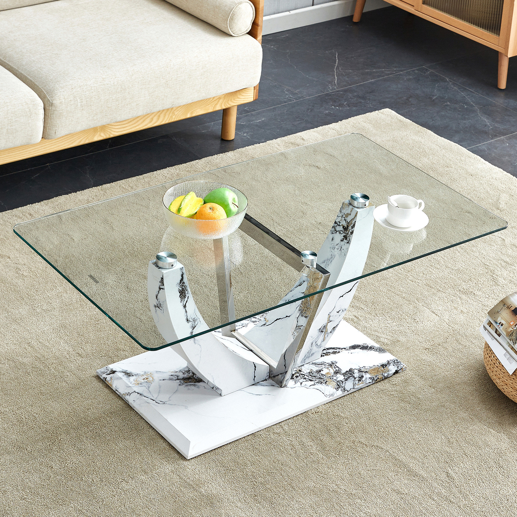 Wrought Studio Table basse transparente en verre trempé avec pieds en ...