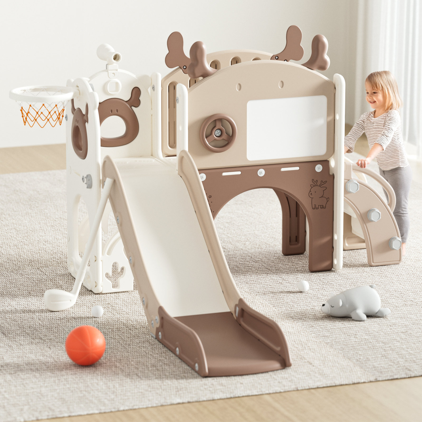 Uanlauo 11 In1 Elk Toddler Slide, Kids Indoor Slide For Toddlers ,baby ...