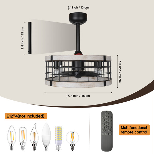 HELYIVLE Farmhouse Ferrocement Ceiling Fan Light, Bulb Not Included ...