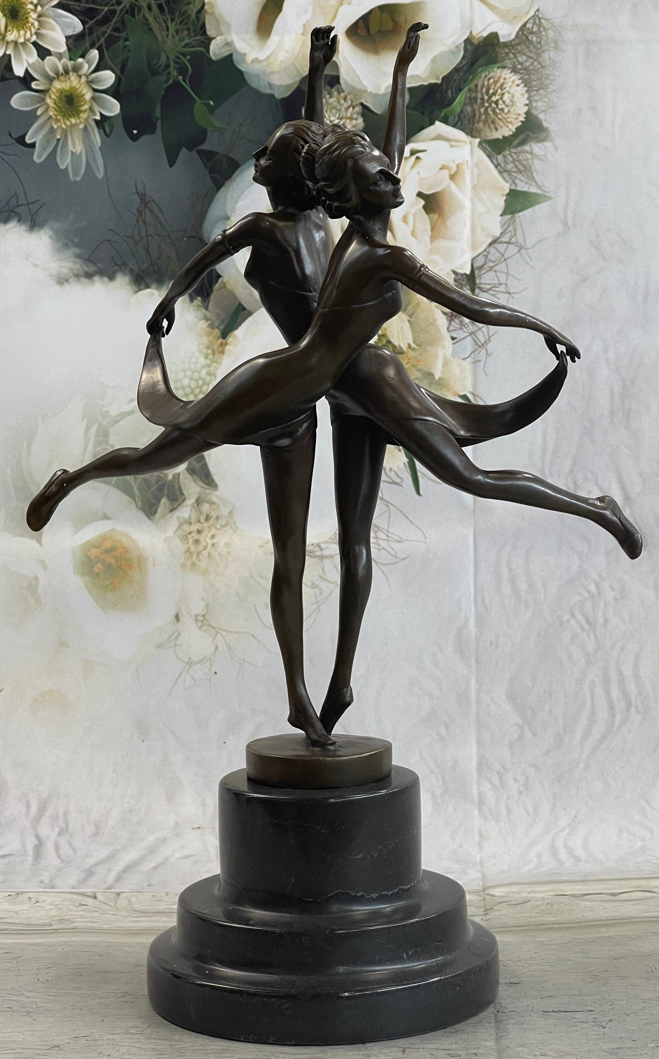 Ebern Designs Dual Ballerina Dancers Gemini Girls Bronze Statue ...