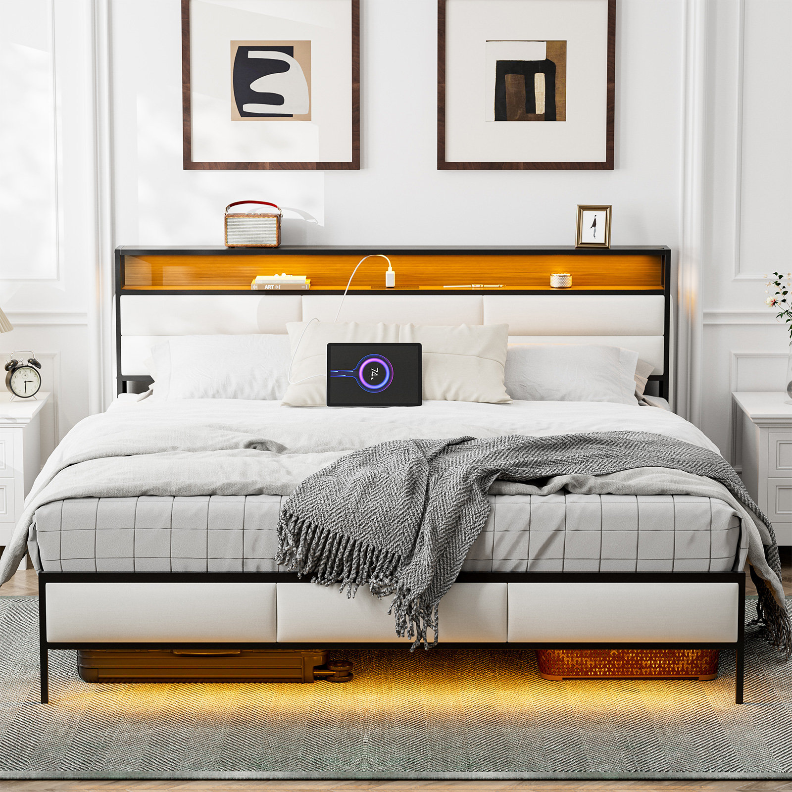 Wade Logan® Bryor Bed Frame with Charging Station and LED Lights ...