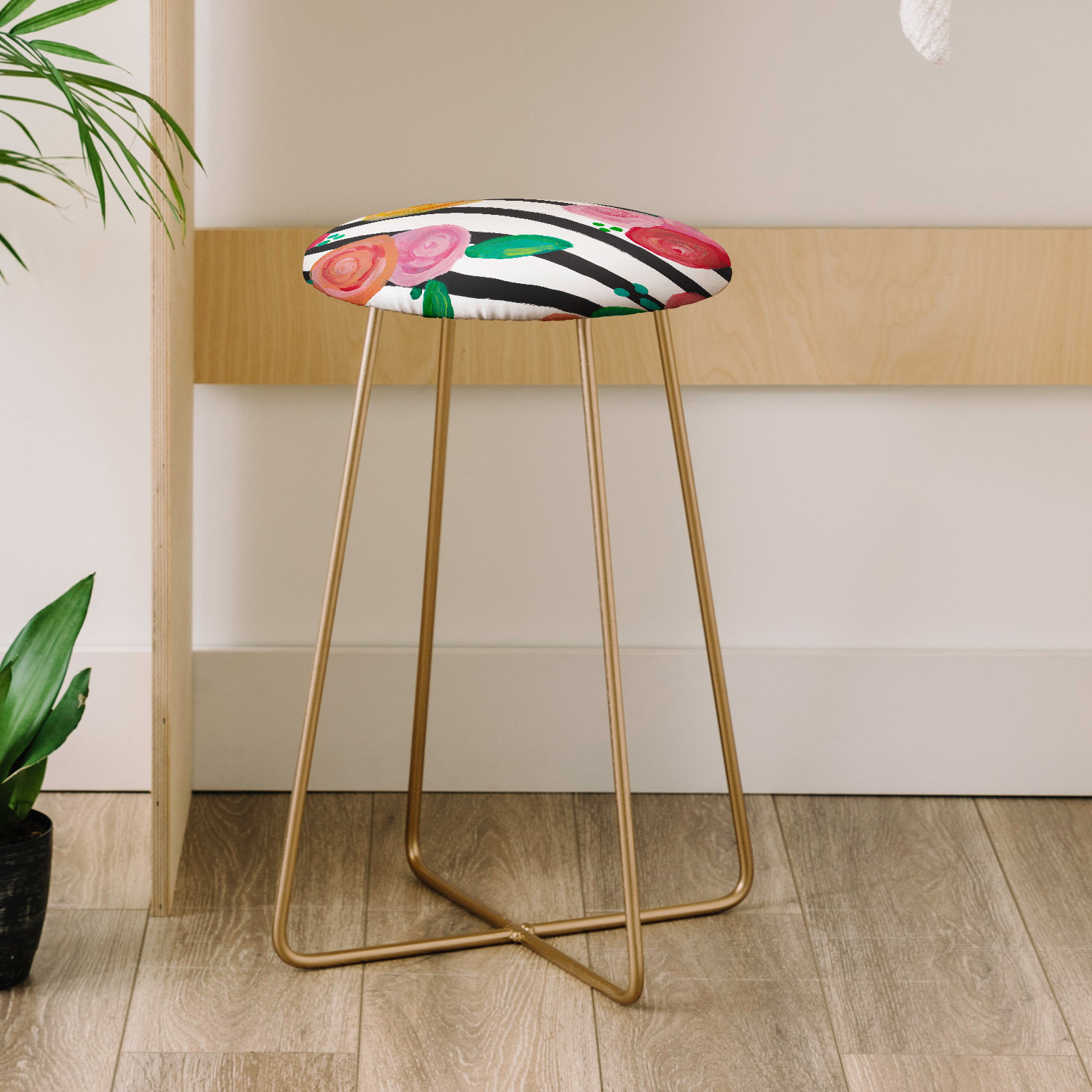 East Urban Home Natalie Baca Stripes and Blooms 25" Bar Stool | Wayfair