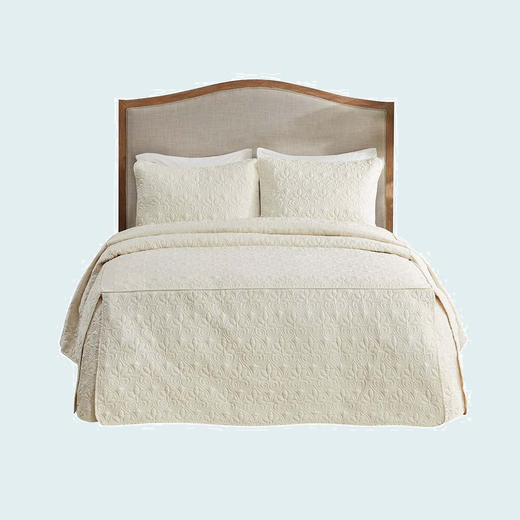 YD Teck 3 Piece Split Corner Pleated Quilted Bedspread Khaki King | Wayfair