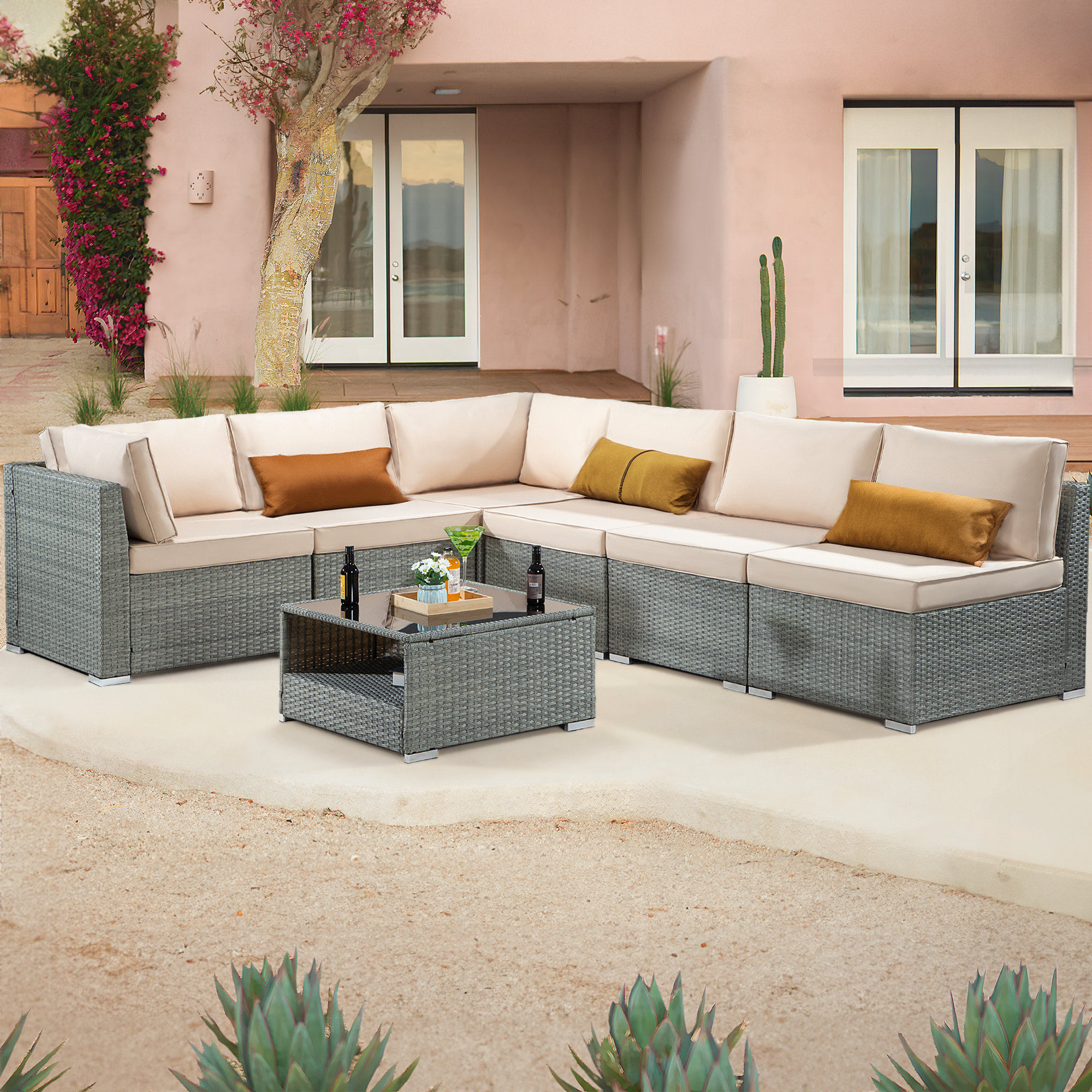Latitude Run® Yarimar Polyethylene (PE) Wicker 6 - Person Seating Group ...