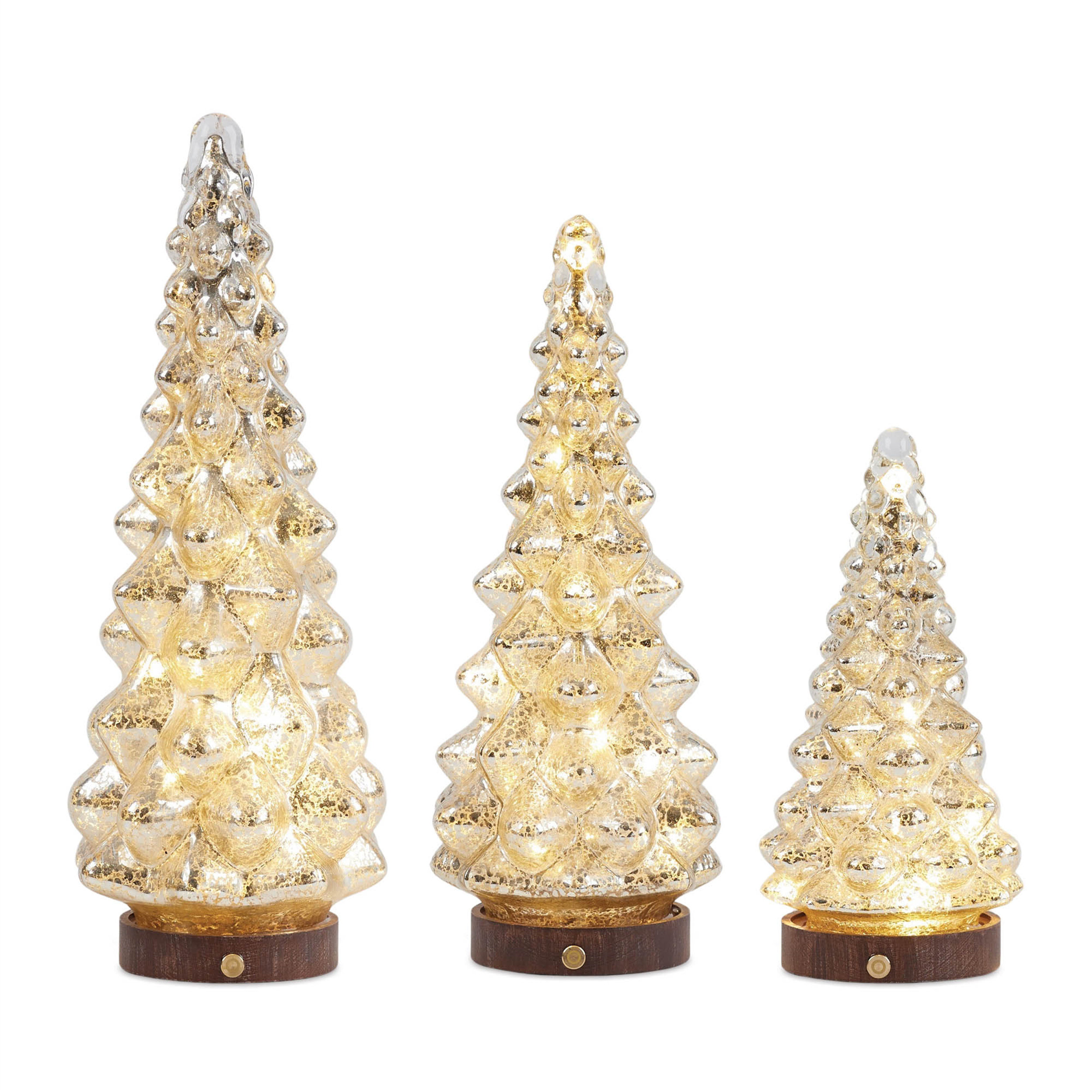 The Holiday Aisle® LED Mercury Glass Pine Tree (Set of 3) | Wayfair