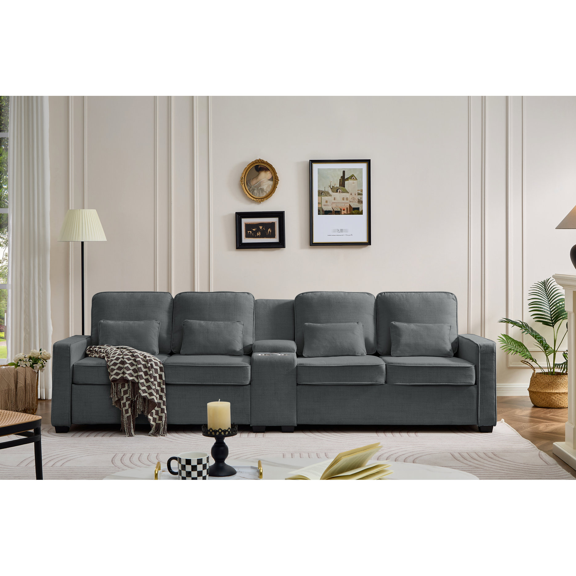 Latitude Run® 114-Inch Dark Grey 4 Upholstered With Console, 2 ...
