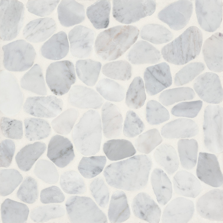 Waterbrook 12" x 12" Medium Sliced Pebble Mosaic Tile in White/Gray ...