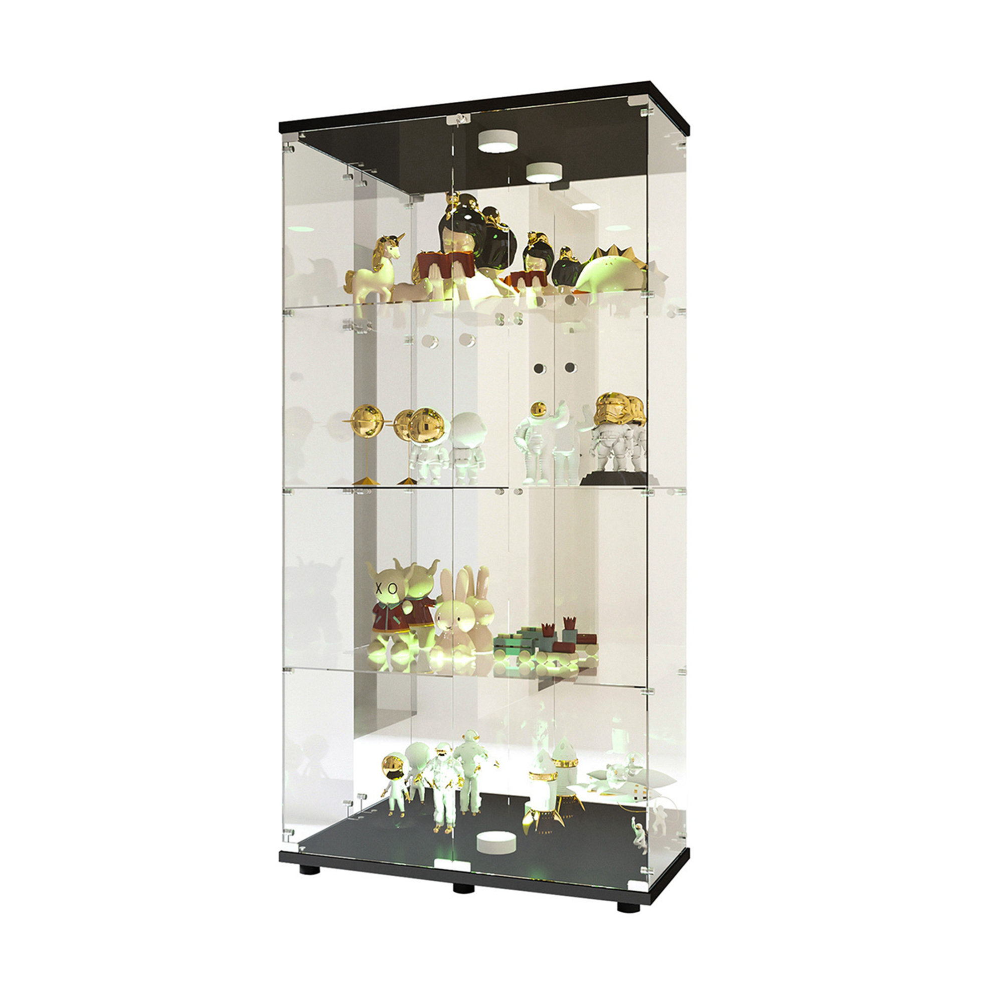 WDDH 4-Shelf Glass Display Cabinet With Mirror Back Panel, Glass ...