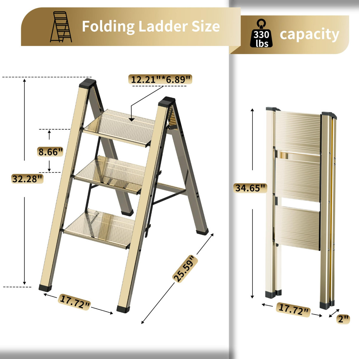 WFX Utility™ Step Ladder 3 Step Folding,Closet Step Stool Lightweight ...
