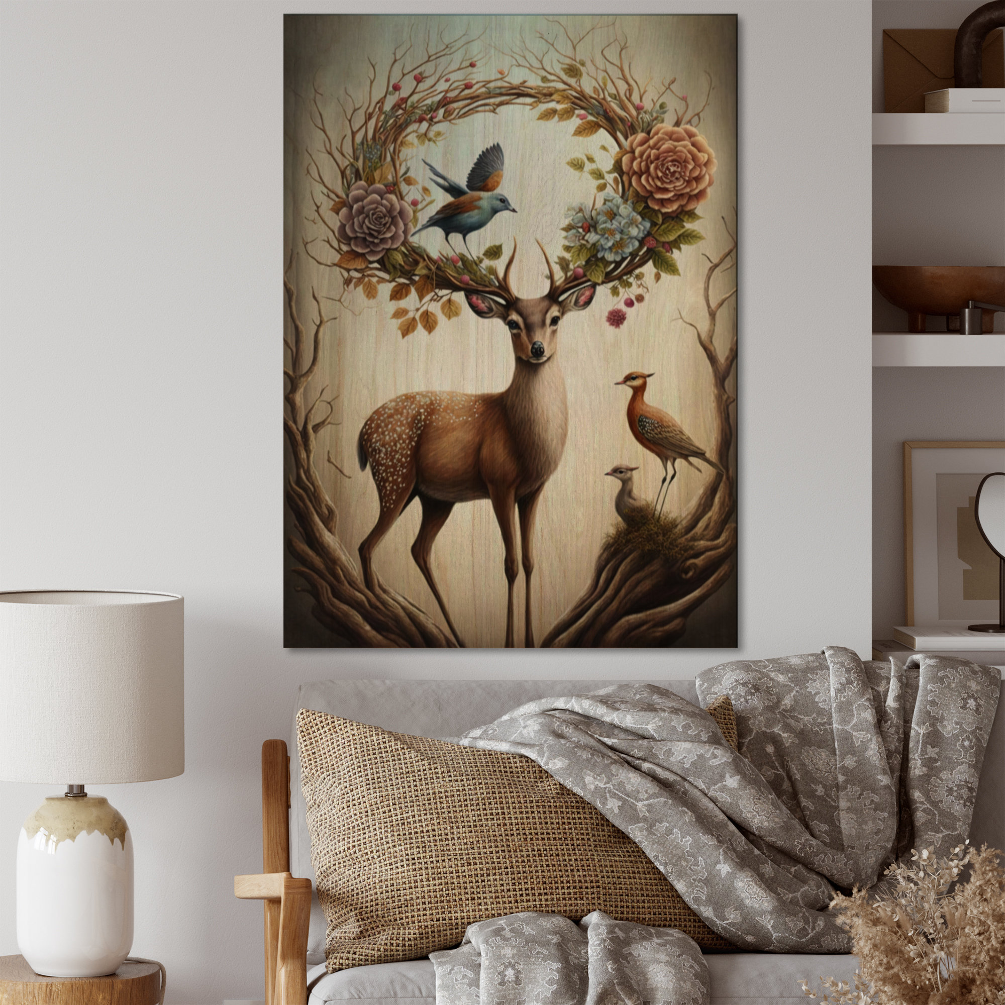 Millwood Pines Brecksville Deer With Blooming Antlers IV - Unframed ...
