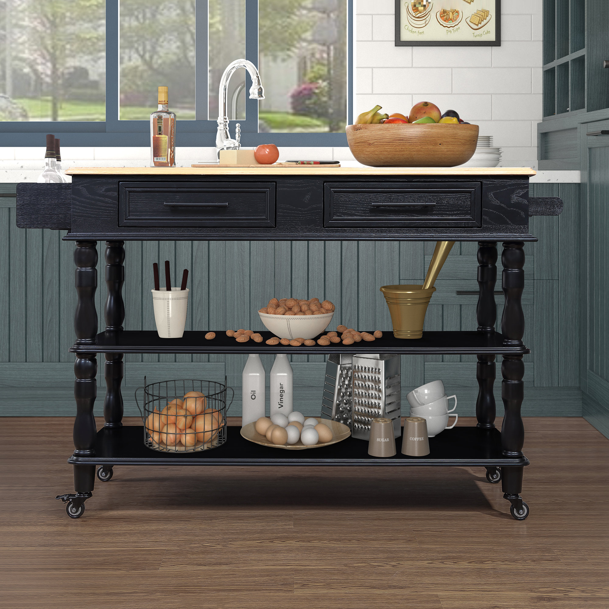 Alcott Hill Dalonte 56 inch Kitchen Cart Kitchen Island Rolling Kitchen ...