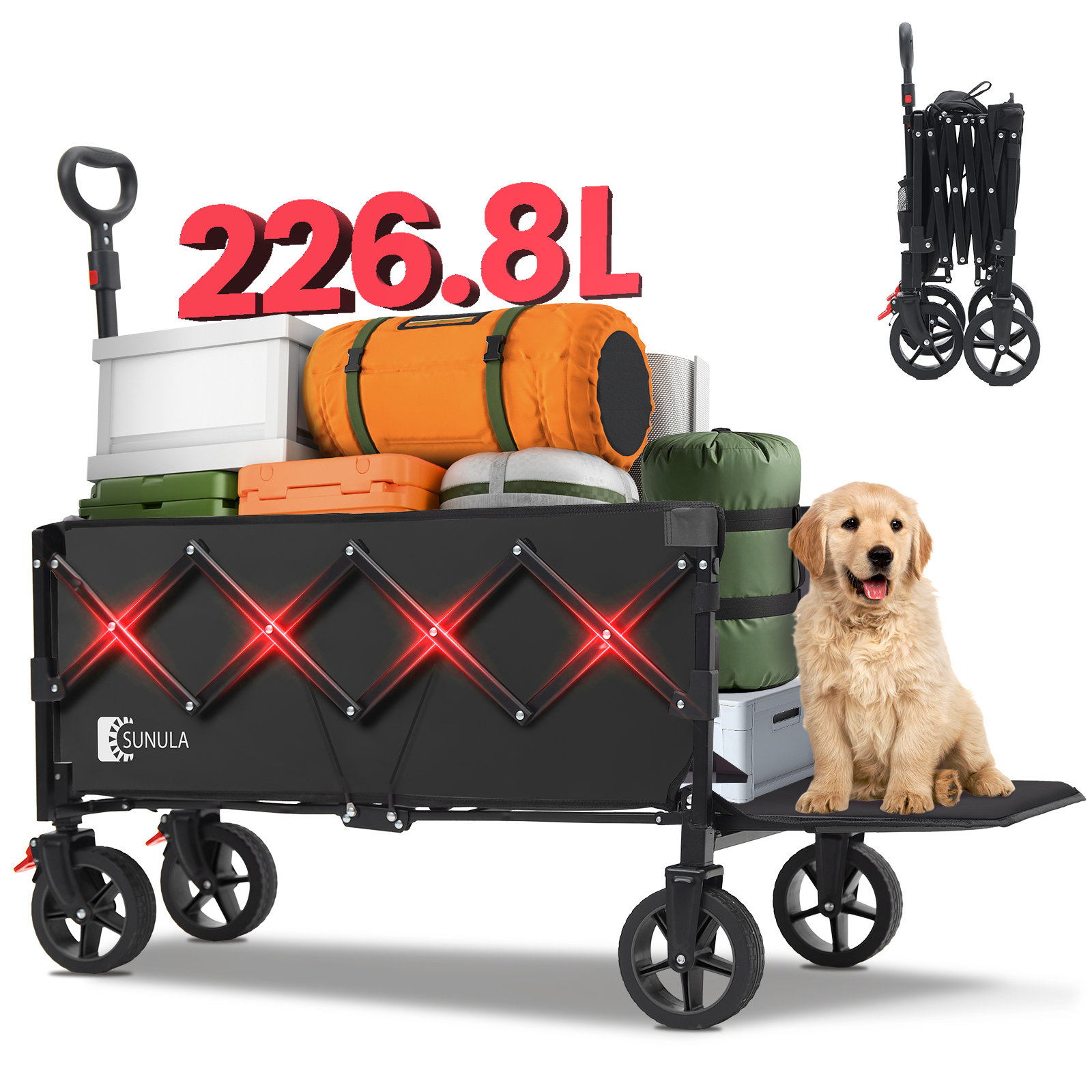 Sekey Collapsible Wagon Cart Foldable with Extended Tailgate 226.8L ...