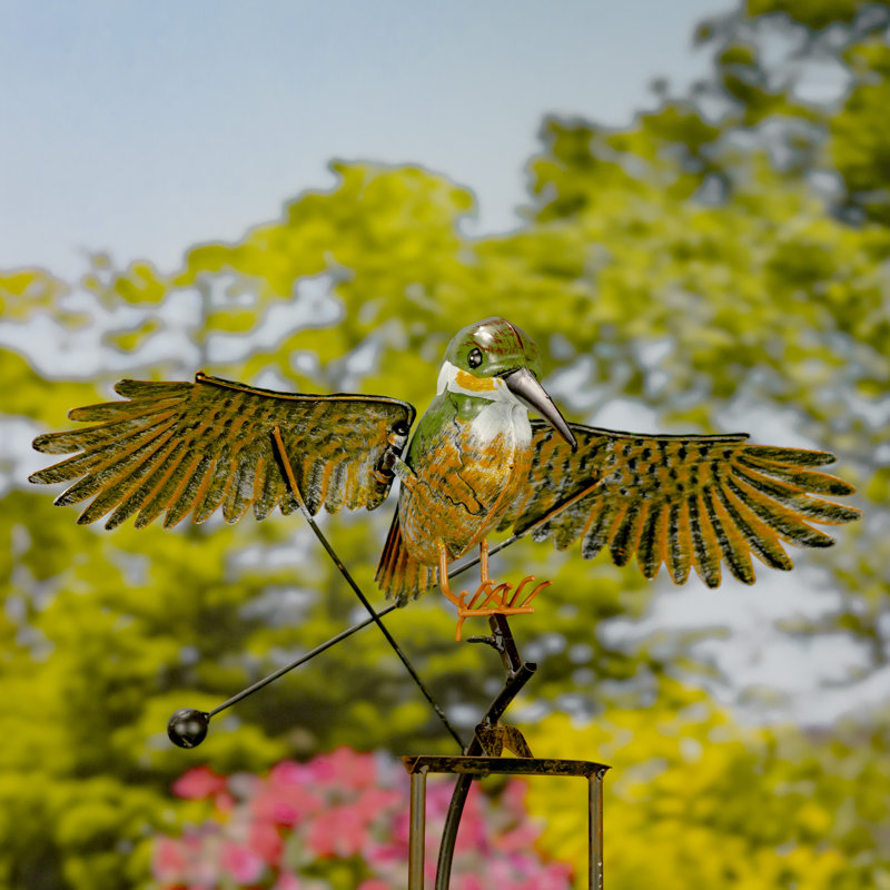 Arlmont & Co. 52.25" Tall Metal Flying Hummingbird Rocking Stake "Teal ...