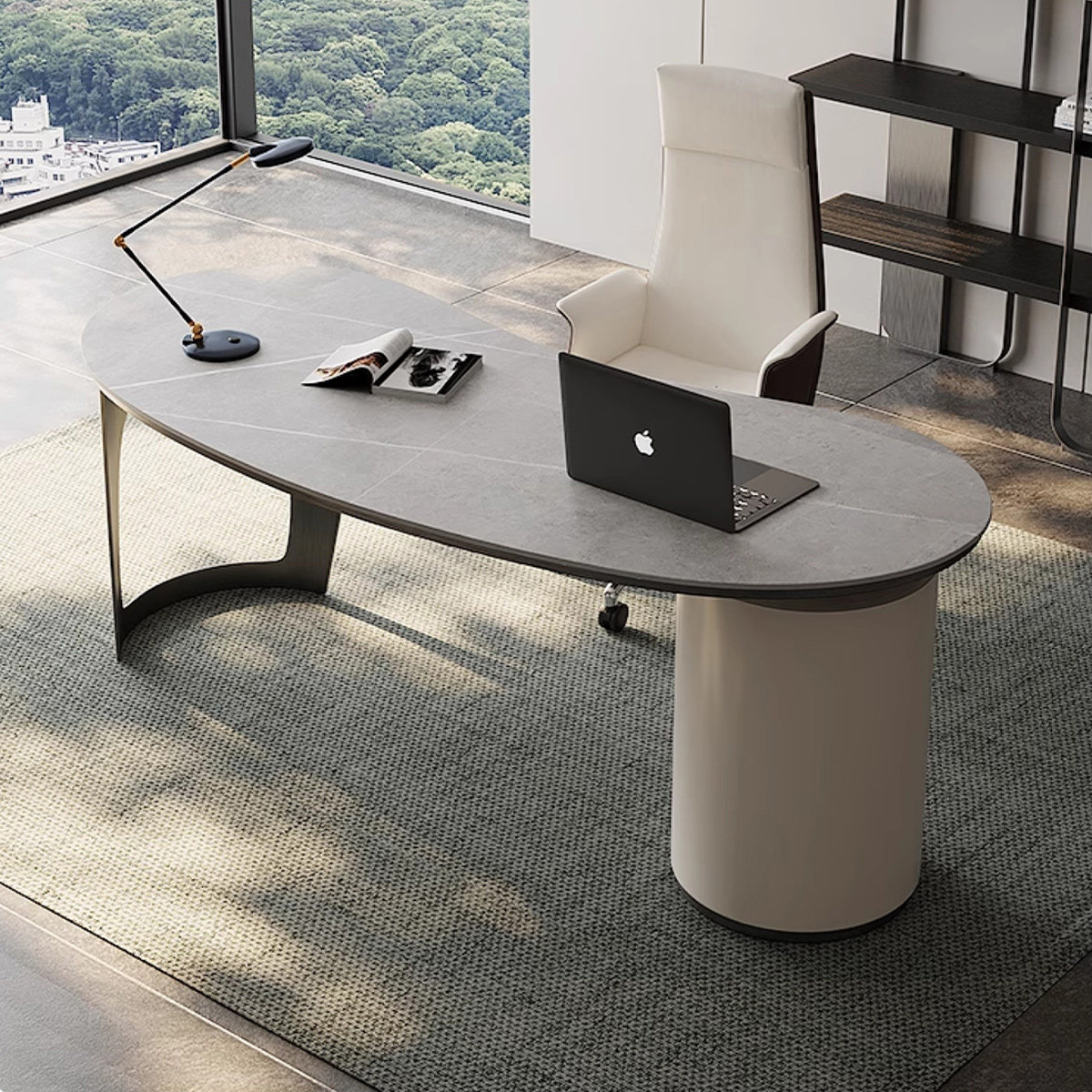 Wrought Studio™ Bright rock plate desk with drawer cabinet | Wayfair