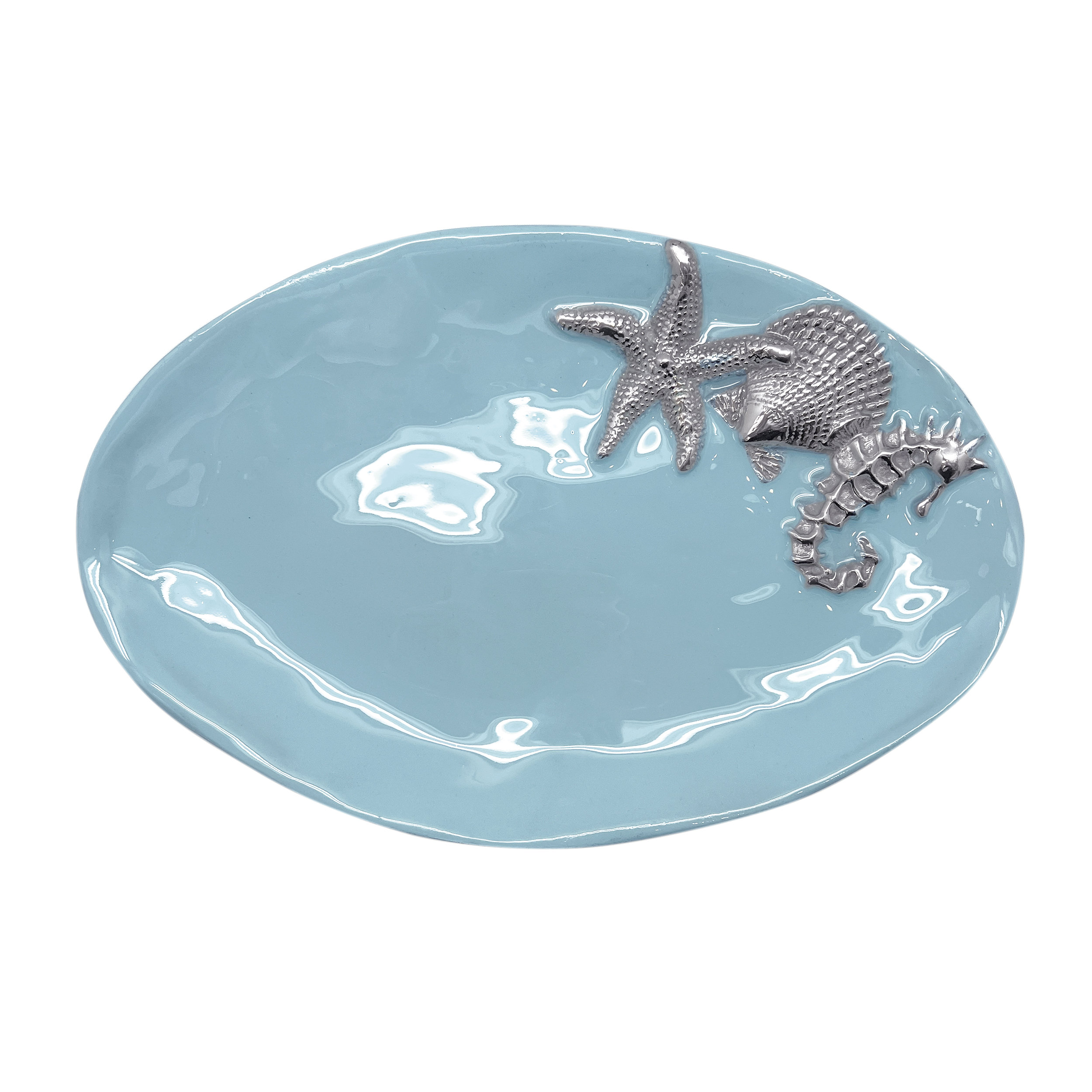 Mariposa Seaside Aqua Oval Sea Platter | Wayfair