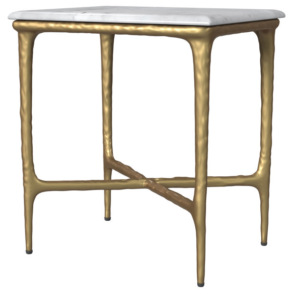 Mercer41 Angela Rectangular Marble Top Side Table White And Gold | Wayfair