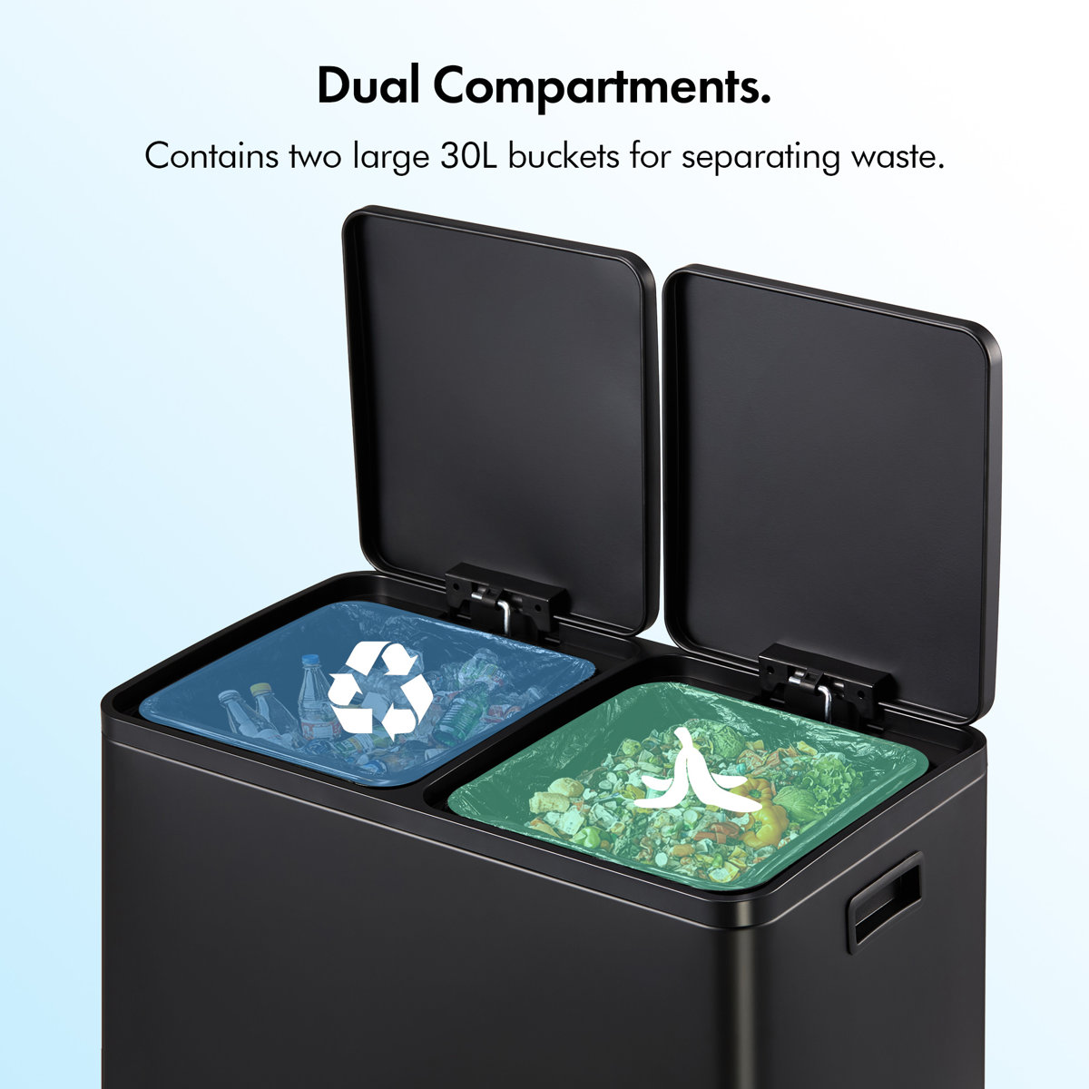 VonHaus 60L Compartment Bins Step On Multi-Compartment Rubbish ...