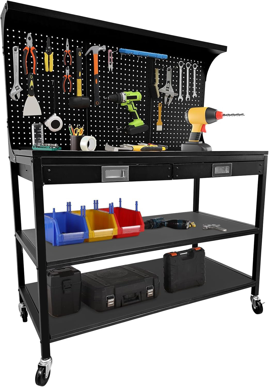 17 Stories 48 Inch Garage Workbench, 3 Tier Heavy Duty Rolling ...