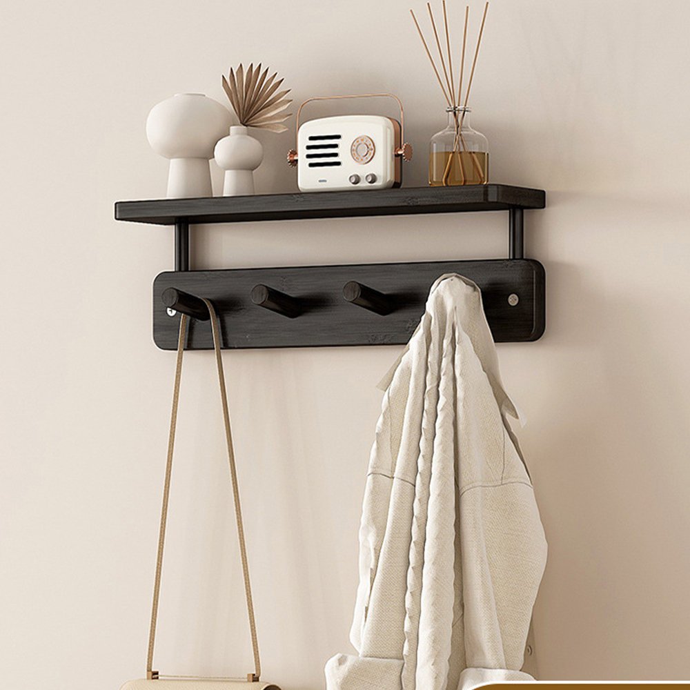 Latitude Run® 4 Hooks Wall Coat Hook Rack With Floating Shelf For ...
