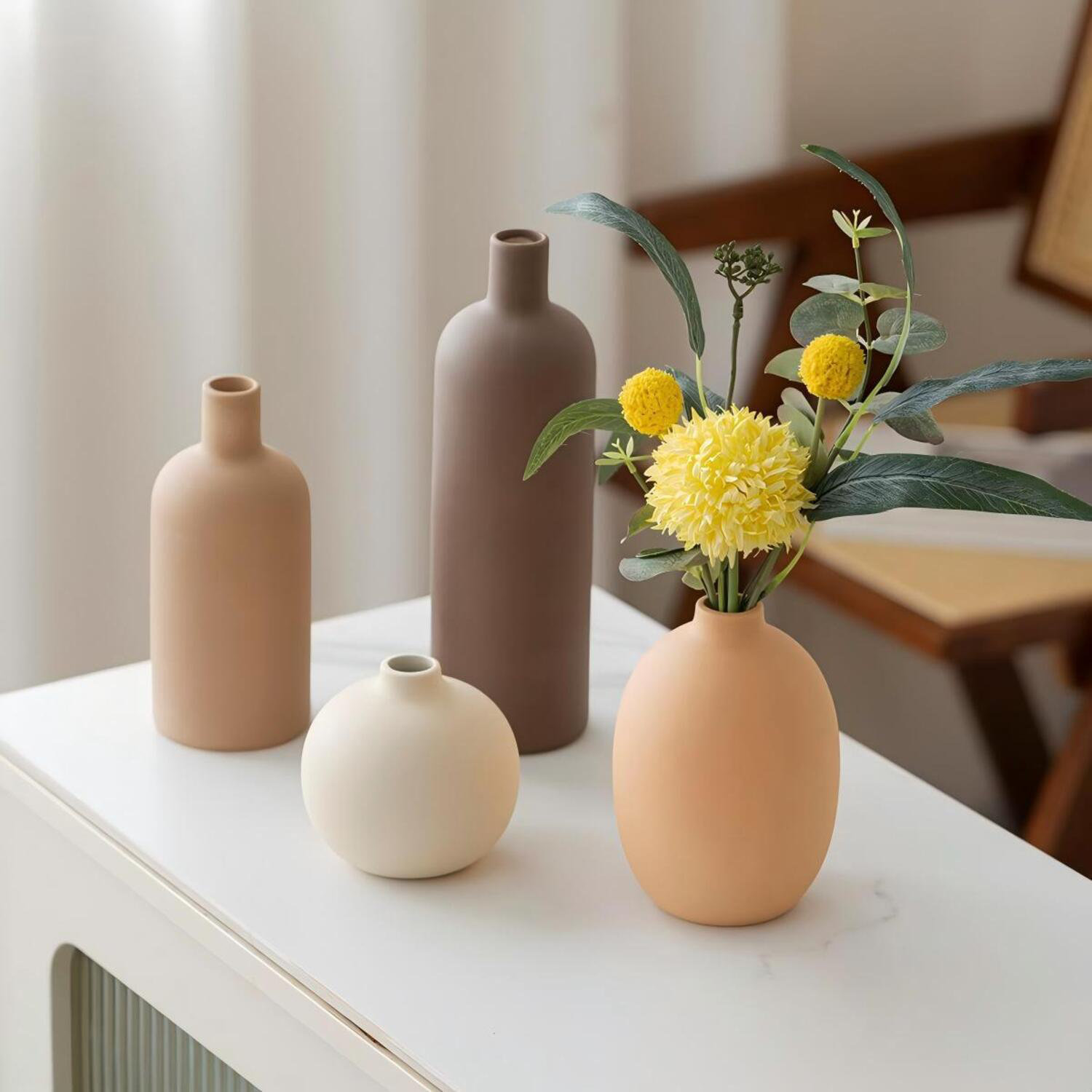 Orren Ellis 4-Piece Set Of Neutral-Colored Modern Ceramic Vases ...