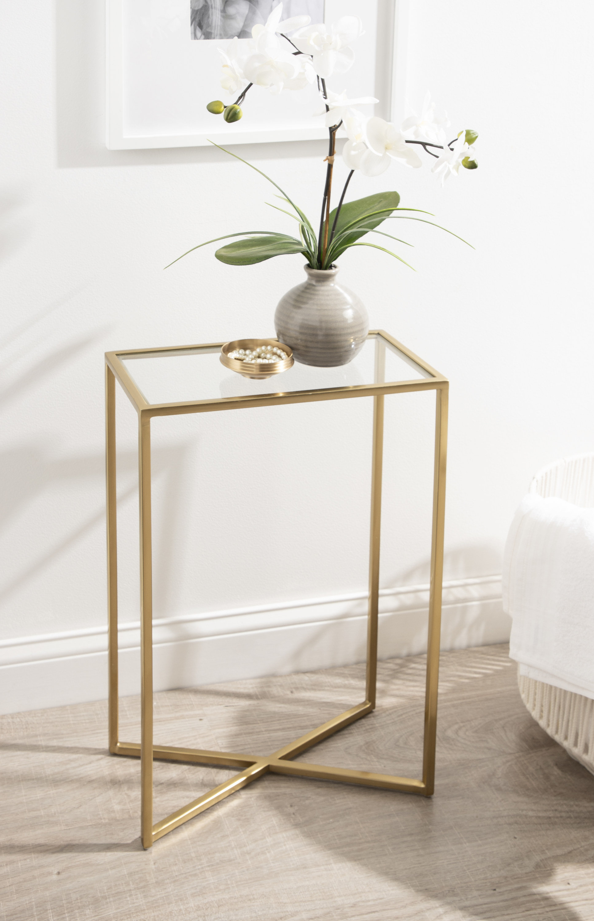 Everly Quinn Jaspur Narrow Marble and Metal Rectangle Side Table ...