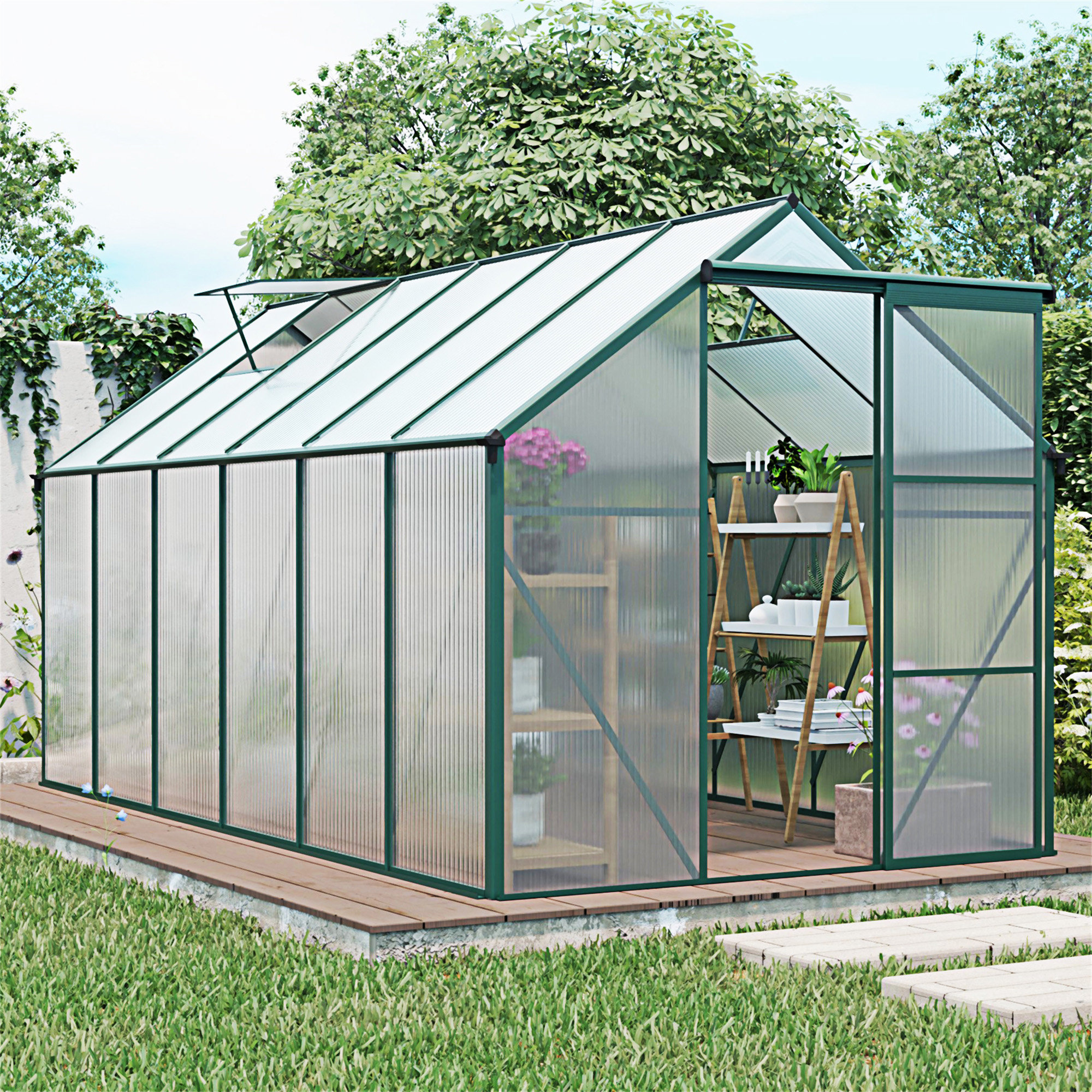 wendeway 6X10FT Polycarbonate Greenhouse Raised Base And Anchor ...