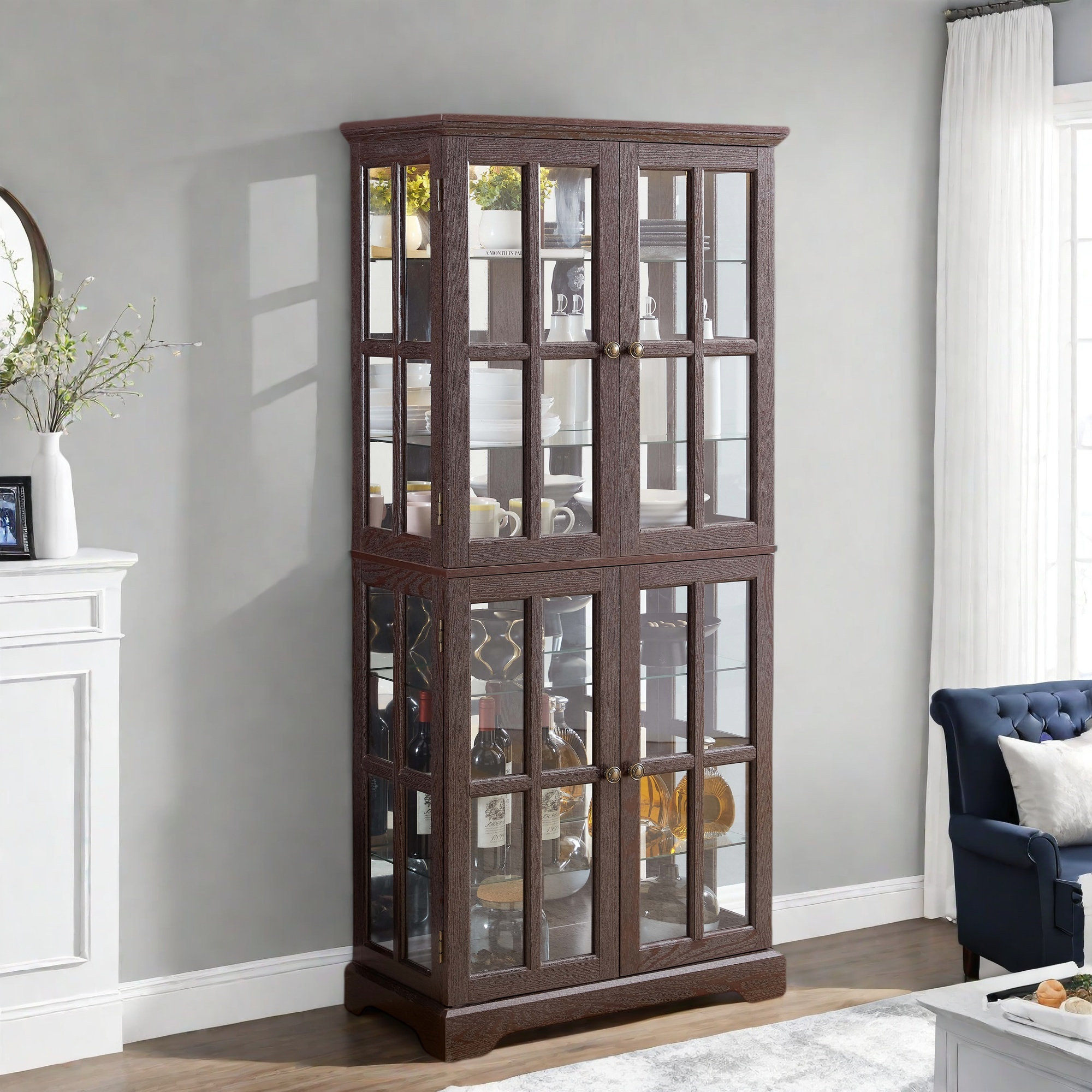 Winston Porter Antique Display Cabinet With 4 Glass Doors, Adjustable ...