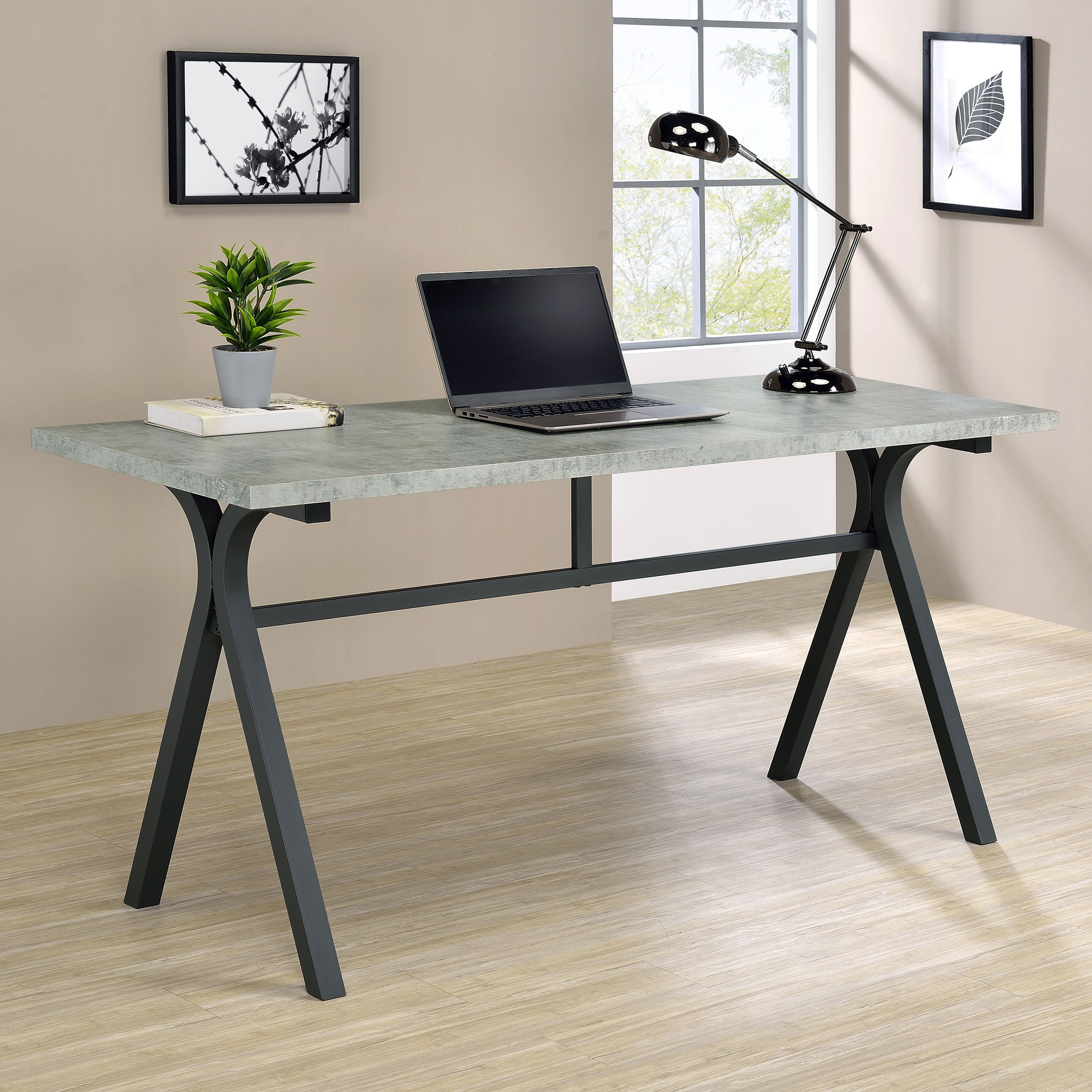 17 Stories Indio Rectangular Writing Desk Cement and Gunmetal | Wayfair